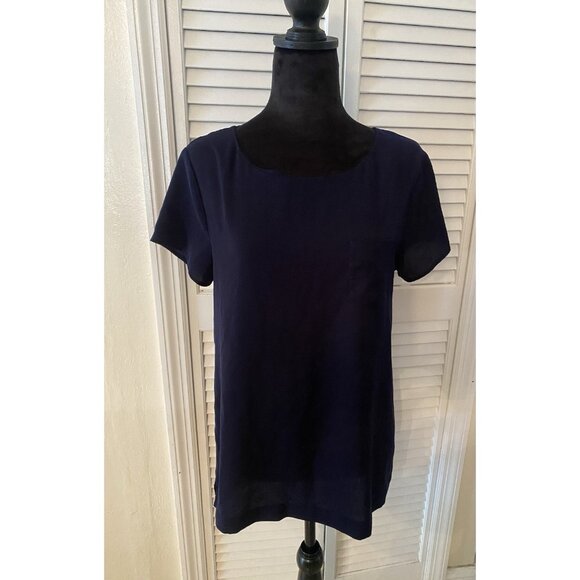 J. Crew Factory | Tops | Jcrew Navy Blue Blouse Short Sleeve Career Top Shirt Women Sz S ...
